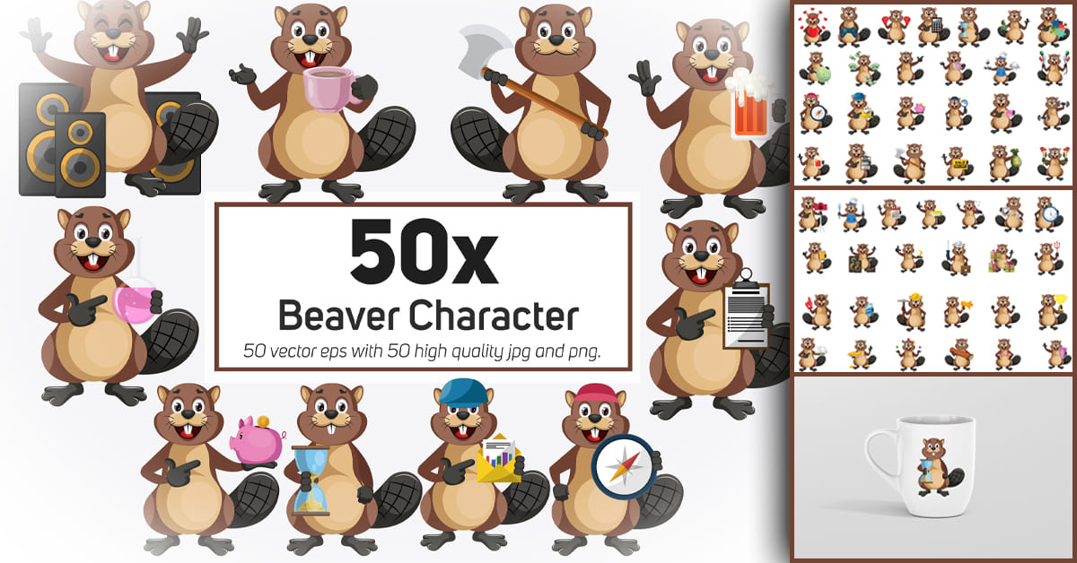 50 Beaver Character and Mascot Collection Illustration – MasterBundles