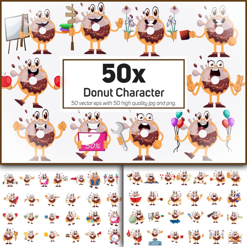 50 Donut Character and Mascot Collection Illustration – MasterBundles