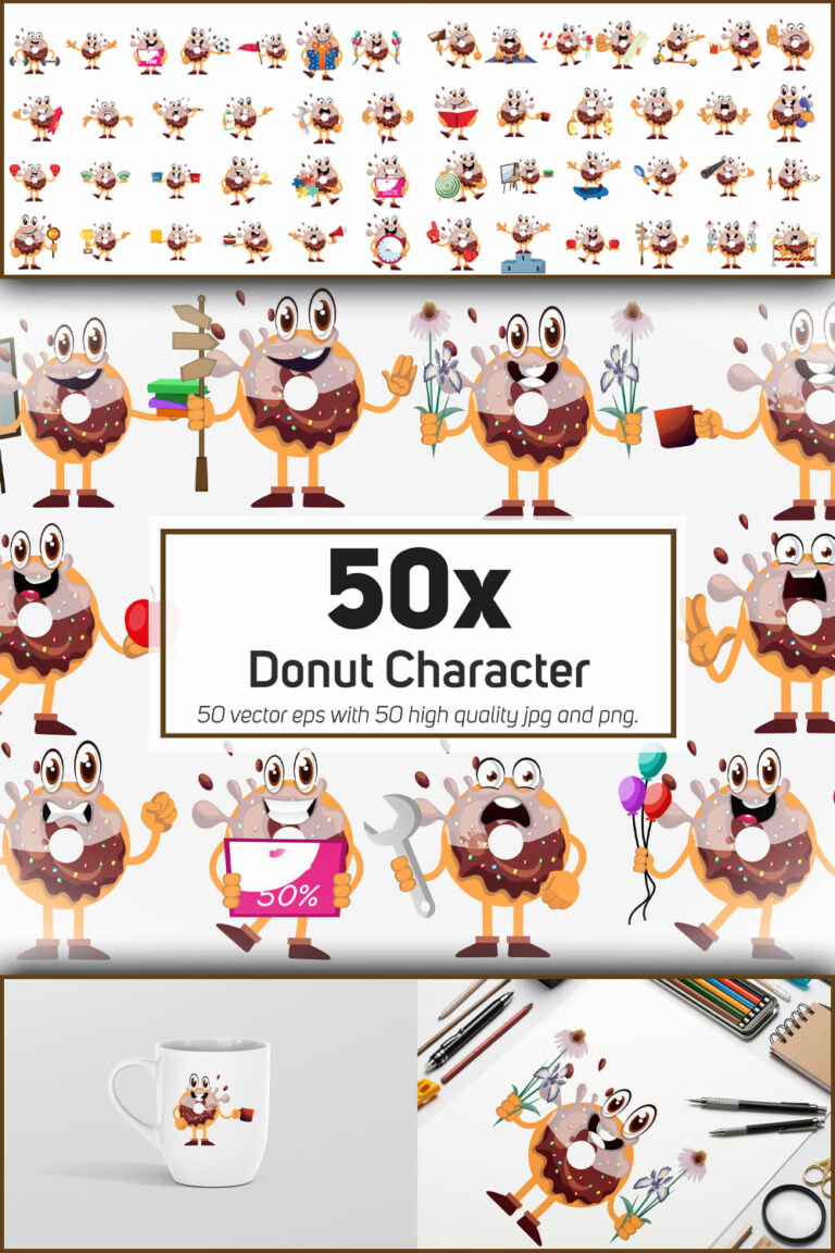 50 Donut Character and Mascot Collection Illustration – MasterBundles