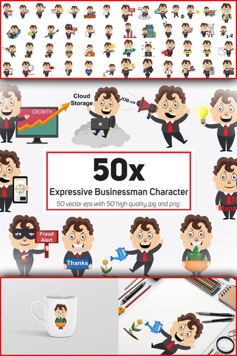50 Expressive Businessman Character Collection Illustration – MasterBundles