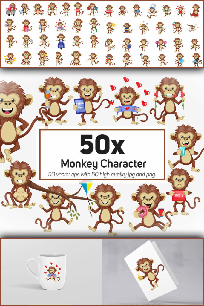 50 Monkey Character or Mascot Collection Illustration – MasterBundles