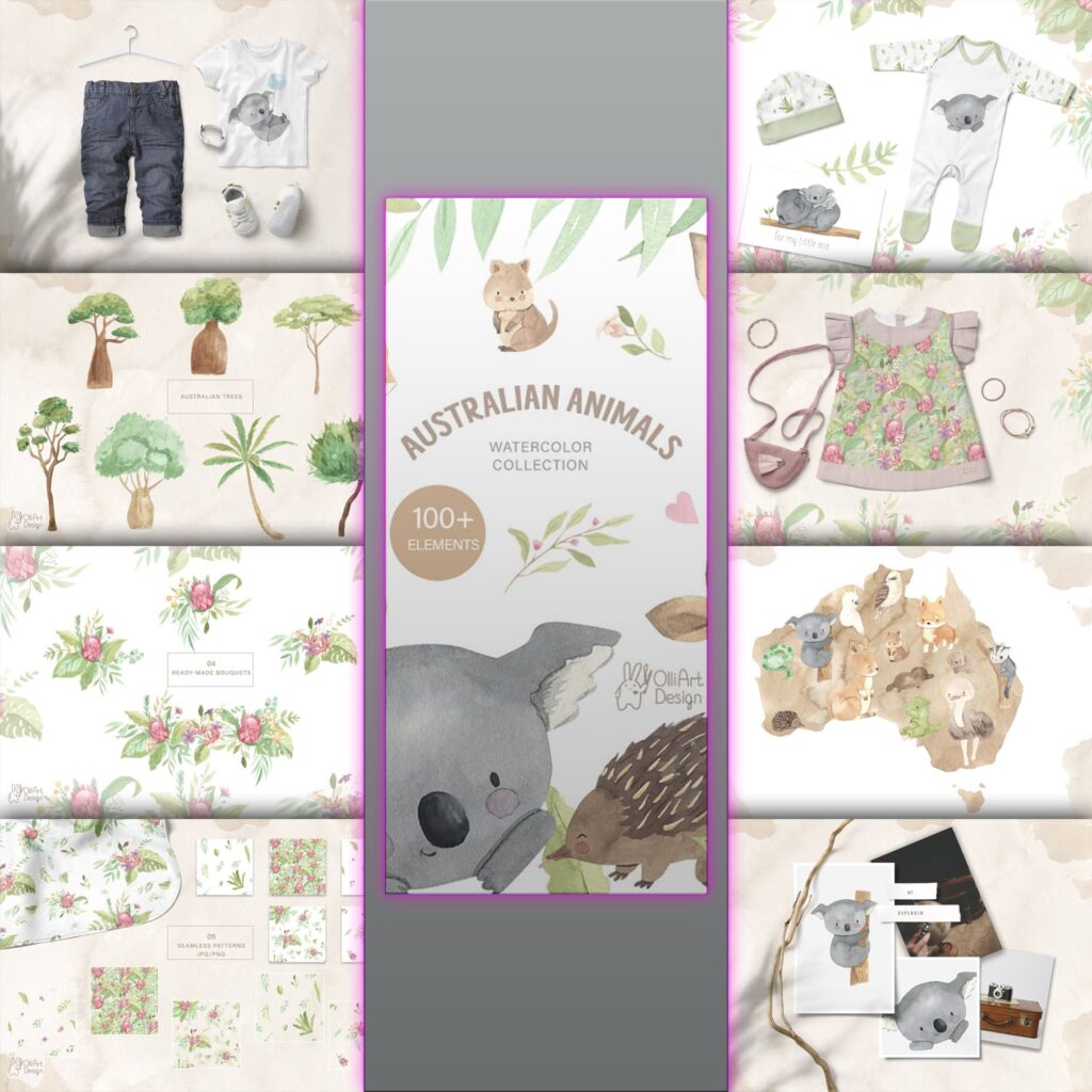 Australian Animals Watercolor Set – MasterBundles