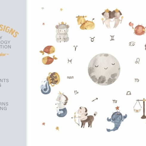 Zodiac Signs Clipart. Baby Astrology – MasterBundles