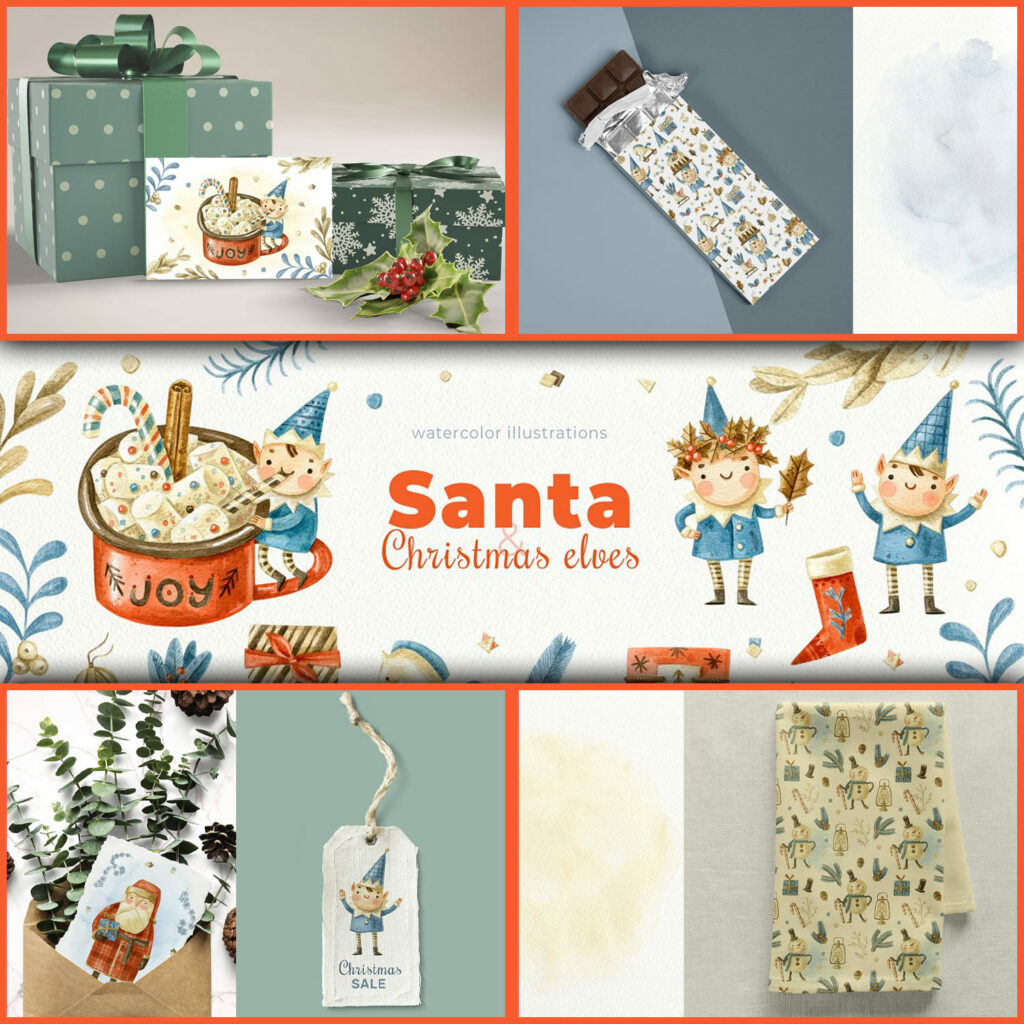 Santa Claus And Cute Elves – MasterBundles