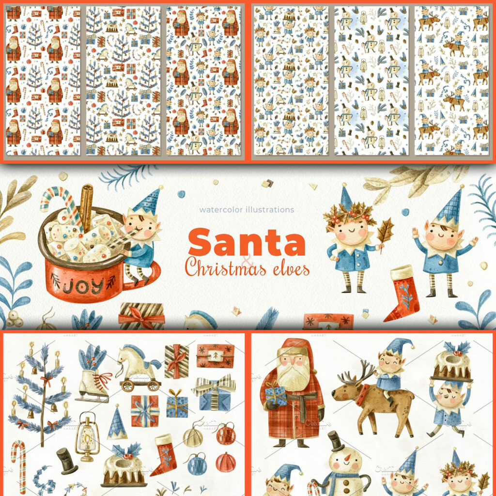 Santa Claus And Cute Elves – MasterBundles