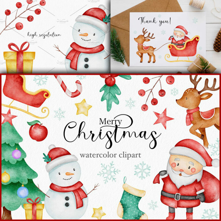 Merry Christmas Watercolor Clipart – MasterBundles
