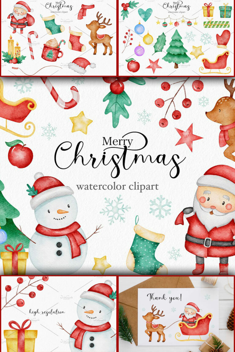 Merry Christmas Watercolor Clipart – MasterBundles