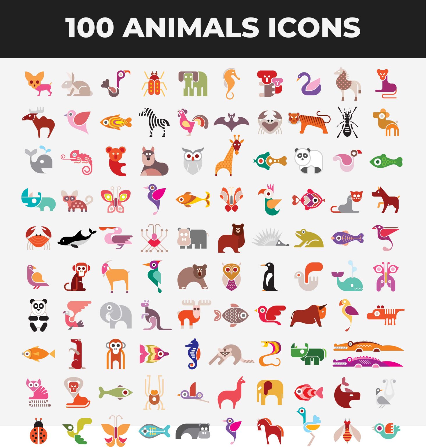 100 animals vector icons designs - MasterBundles