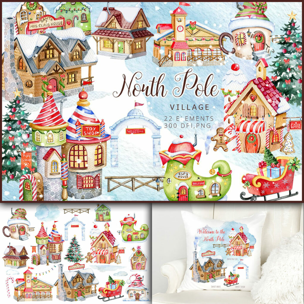 Christmas Houses Clipart – MasterBundles