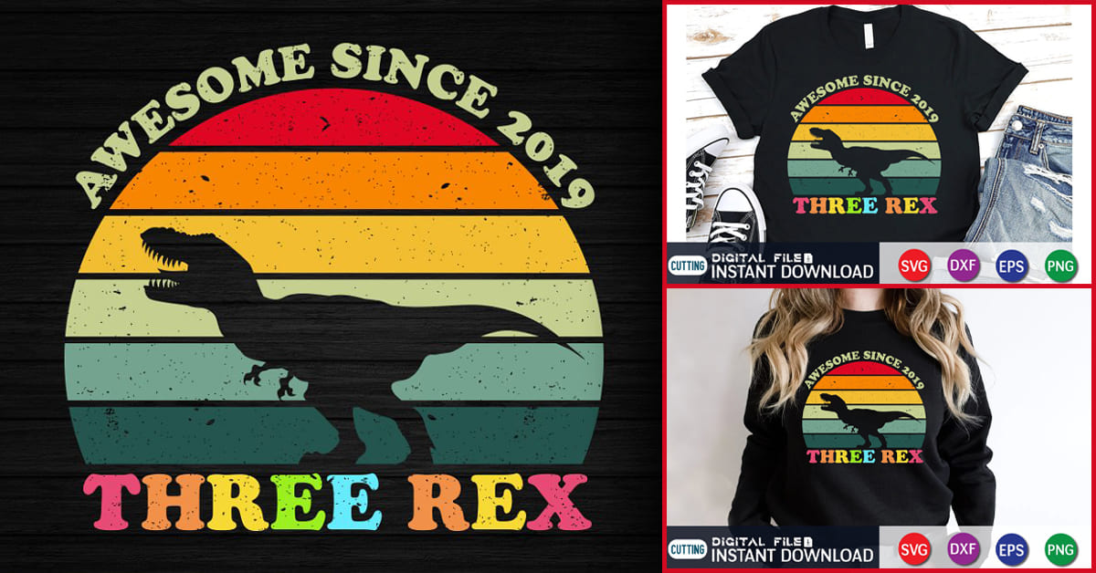 Awesome Since 2019 Three Rex SVG – MasterBundles