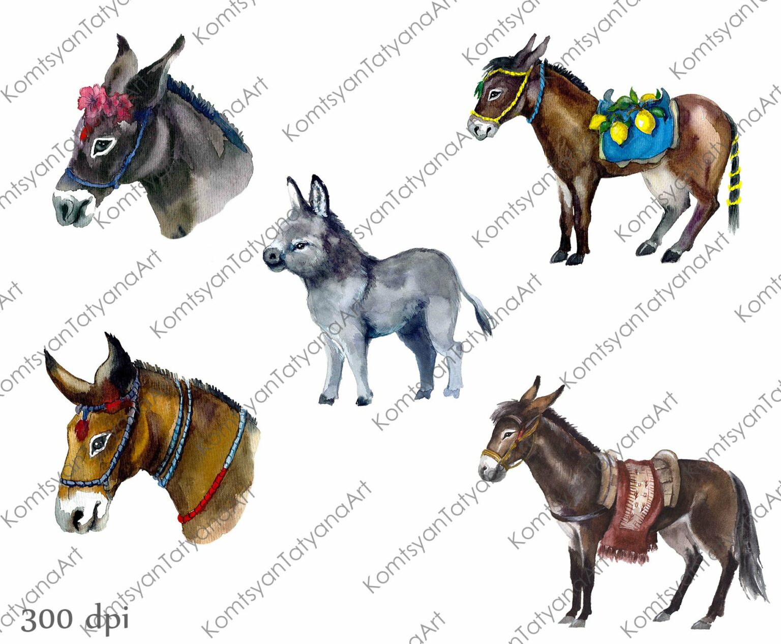 Farm Animal Clipart. Watercolor Donkey. – MasterBundles