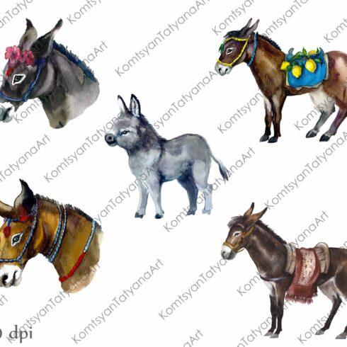 Farm Animal Clipart. Watercolor Donkey. – MasterBundles