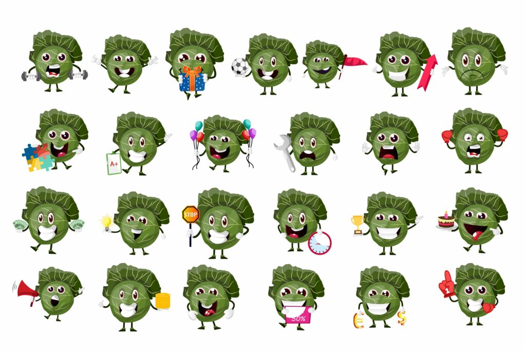 50 Cabbage Character or Mascot in Different Situation – MasterBundles