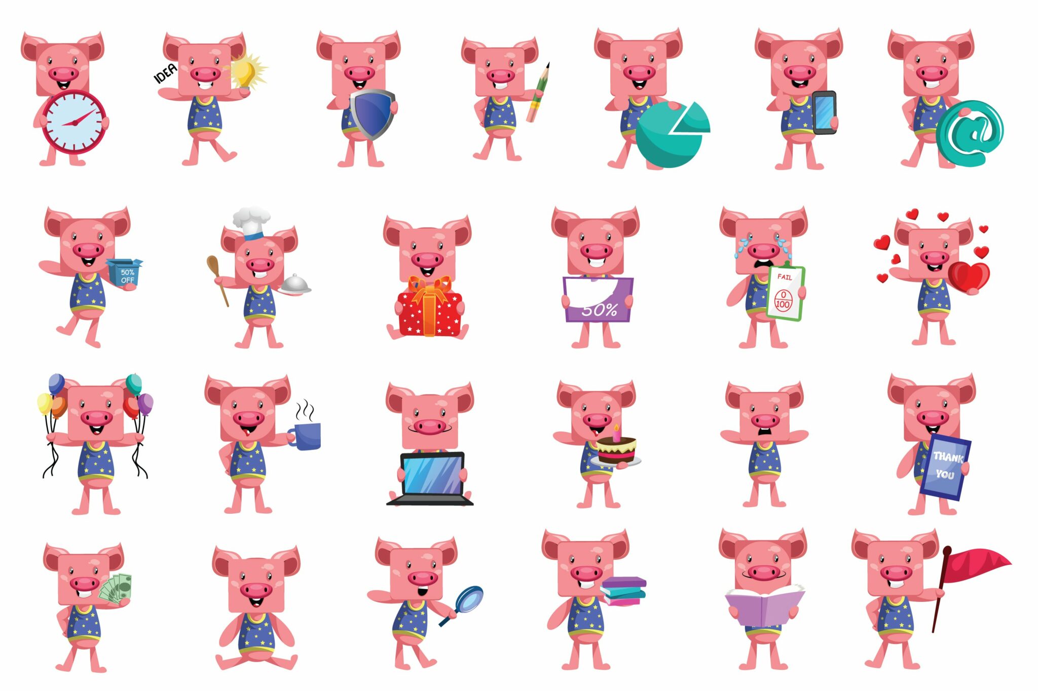 50 Squared Head Pig Character and Mascot Collection – MasterBundles