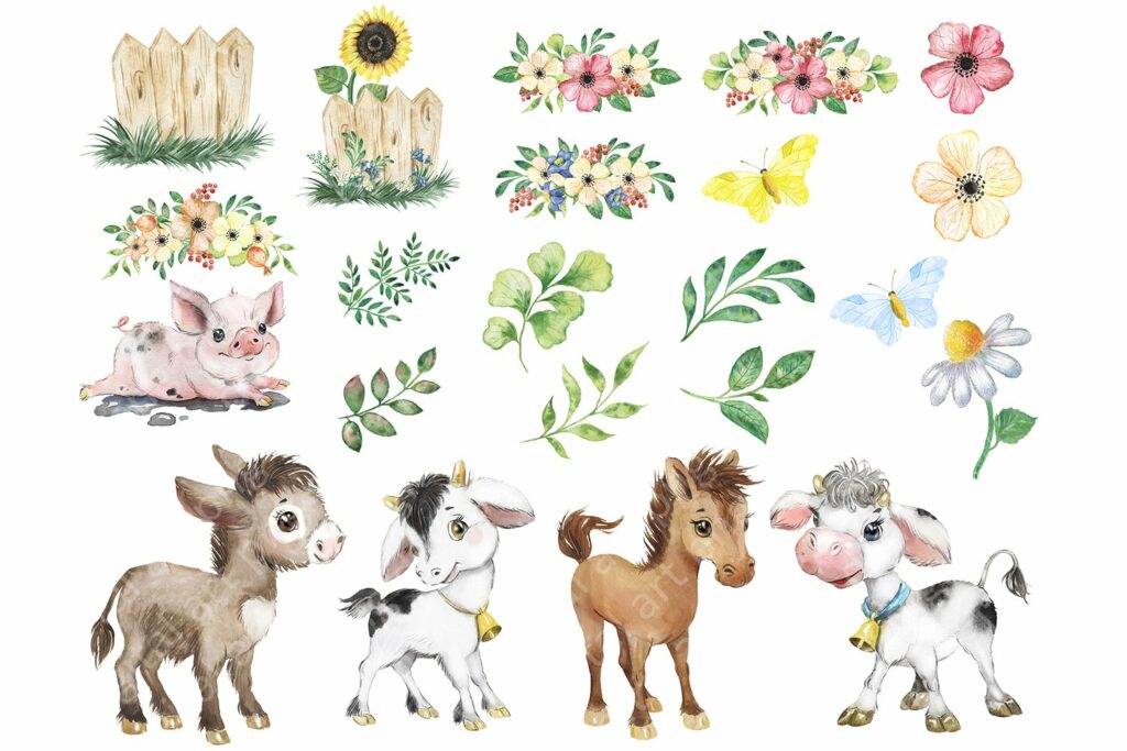 Farm Animals Watercolor Clipart – MasterBundles