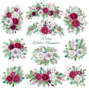 Set of Watercolor Winter Bouquets | MasterBundles