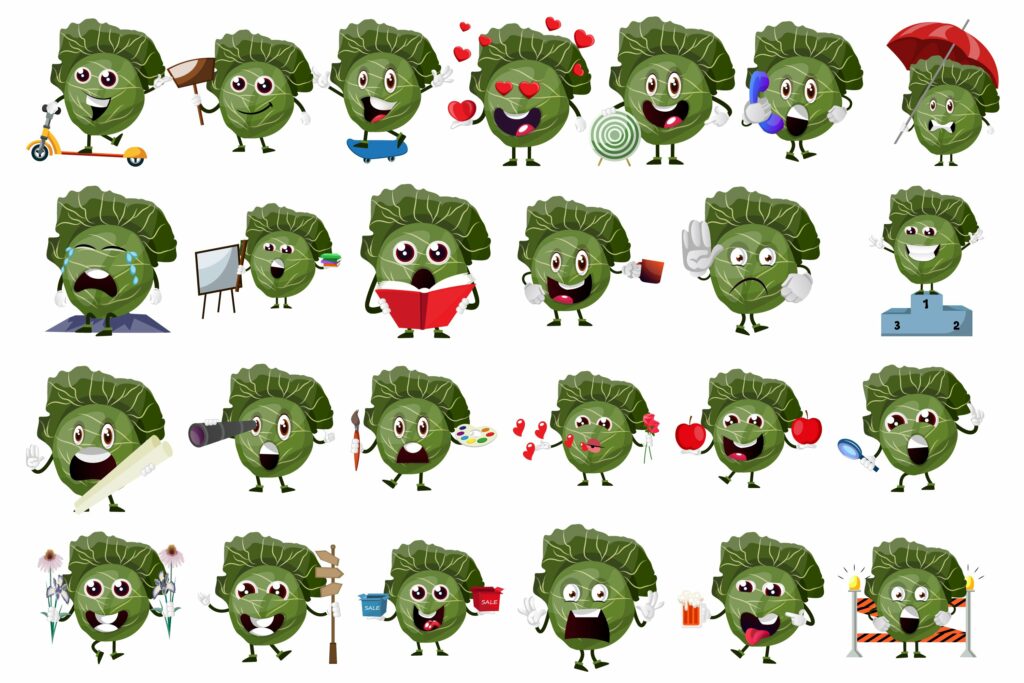 50 Cabbage Character or Mascot in Different Situation – MasterBundles