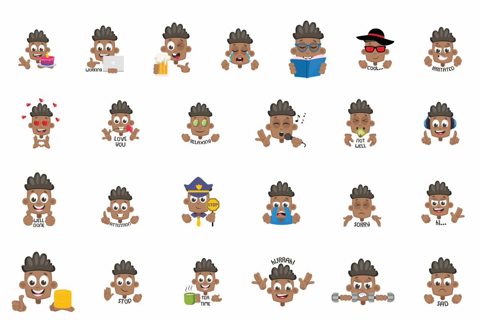 50 Black Man Emoticon or Sticker Character Collection – MasterBundles