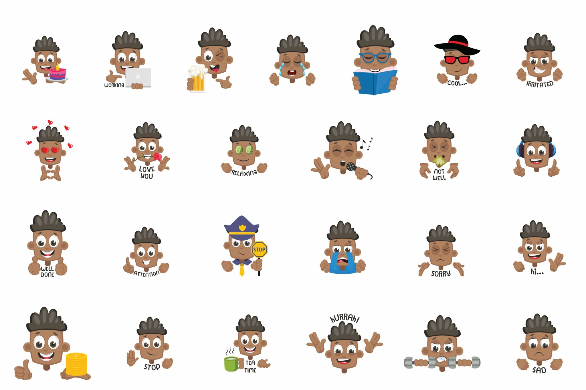 50 Black Man Emoticon or Sticker Character Collection – MasterBundles