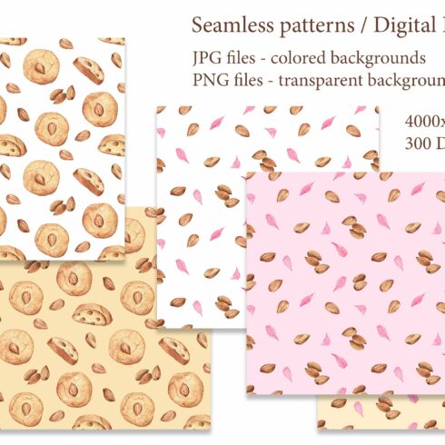 Almond Cookies and Nuts. Watercolor Clip Art and Patterns. | MasterBundles