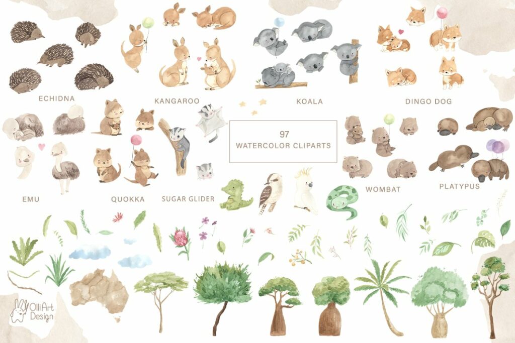 Australian Animals Watercolor Set – MasterBundles