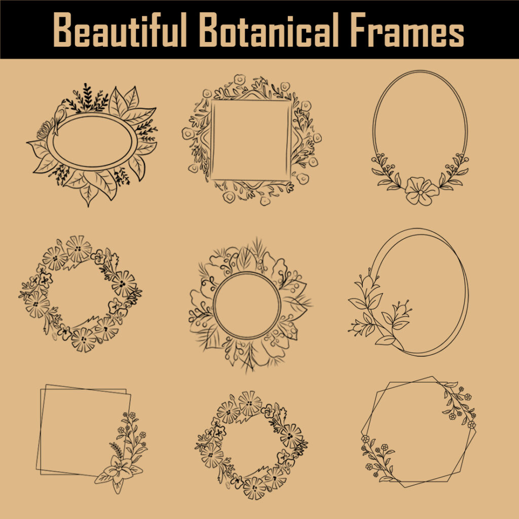 Botanical Circle Frame Set Black Color Vector Design | MasterBundles