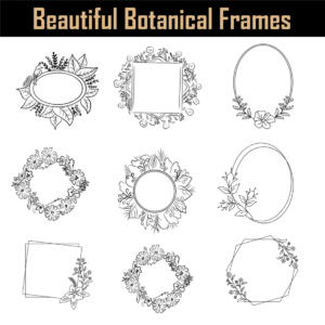 Botanical Circle Frame Set Black Color Vector Design | MasterBundles