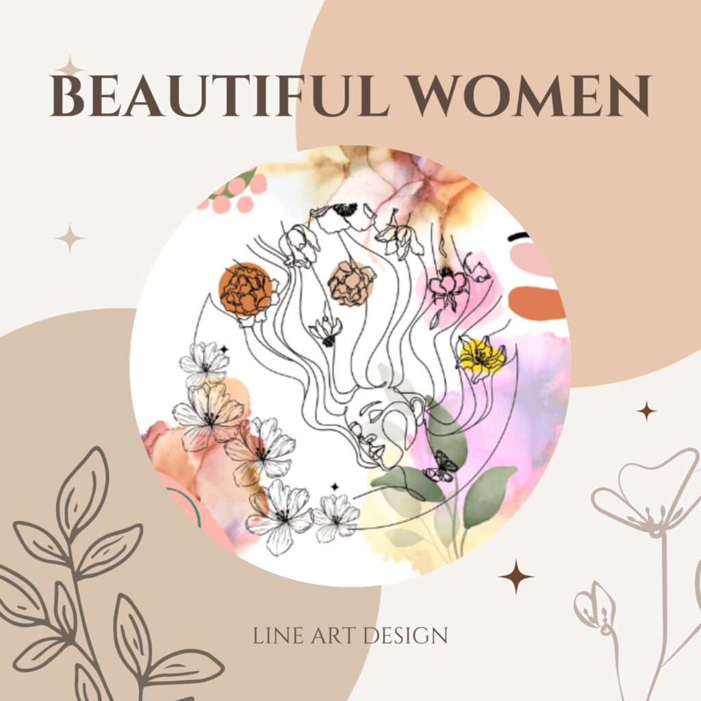 Beautiful Girl in Flowers Line Art Design – MasterBundles