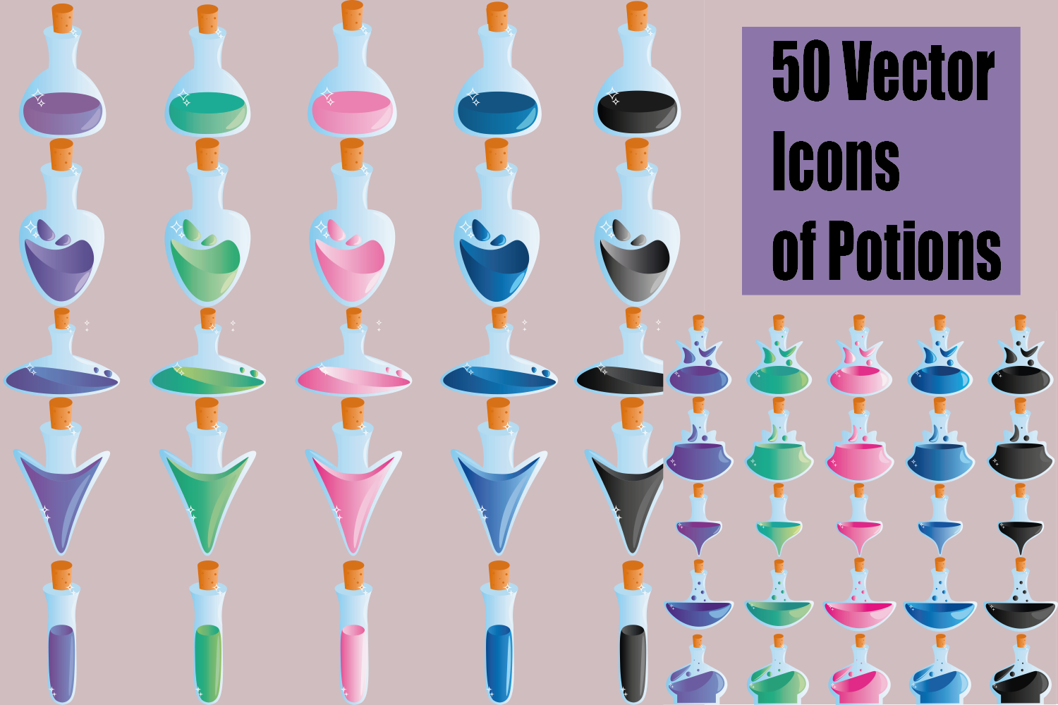 50 Vector Icons of Potions - MasterBundles