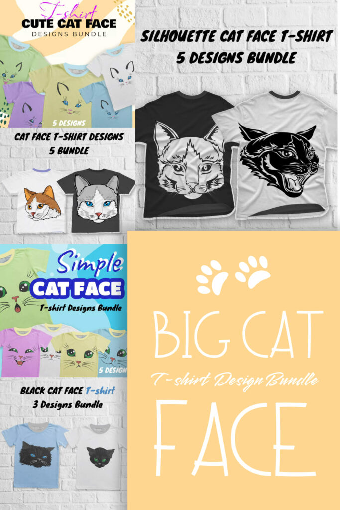 Big Cat Face T-Shirt Designs Bundle – MasterBundles