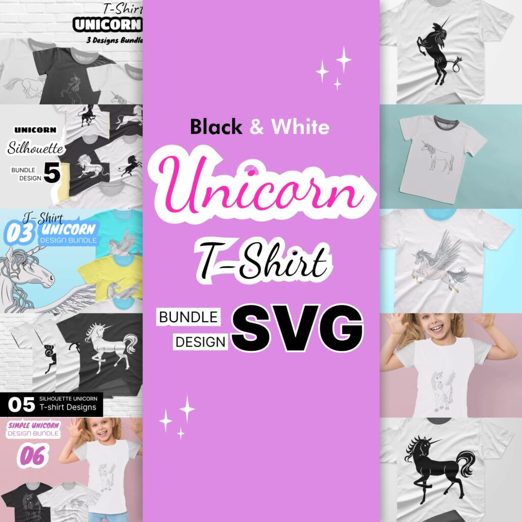 Black & White Unicorn SVG T-Shirt Designs Bundle – MasterBundles