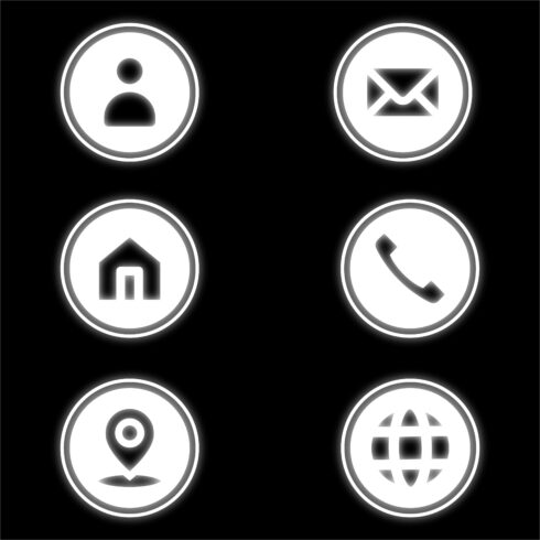 White Neon And Black Filled Contact Icons - MasterBundles