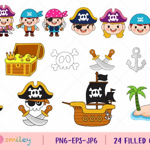Kids Pirate, Filled Clipart | Master Bundles