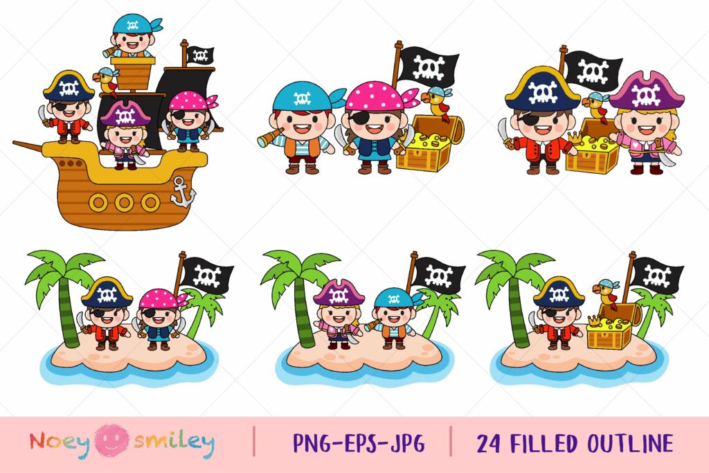 Kids Pirate, Filled Clipart – MasterBundles