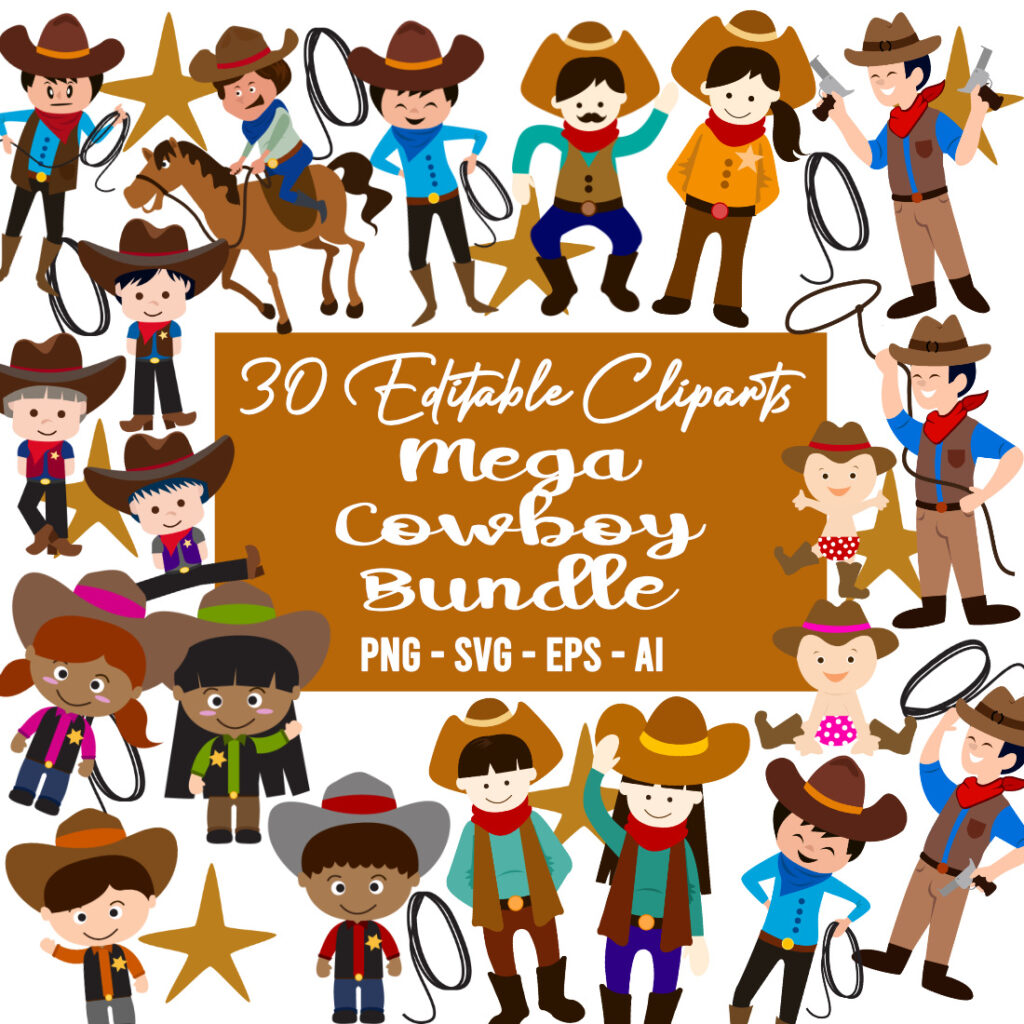 30 Cowboys Editable Clipart Set - MasterBundles