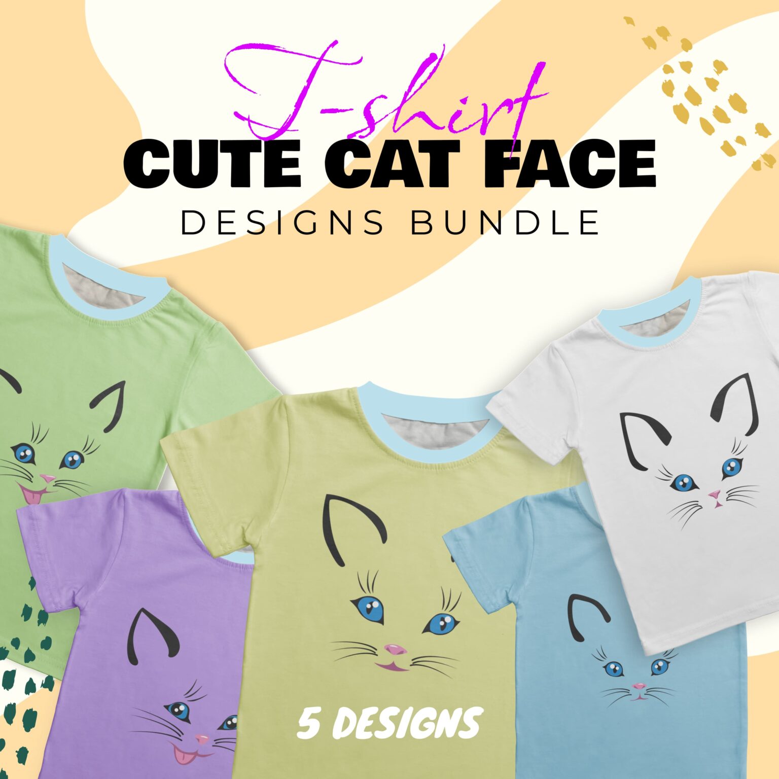 Cute Cat Face T-shirt Designs Bundle – MasterBundles