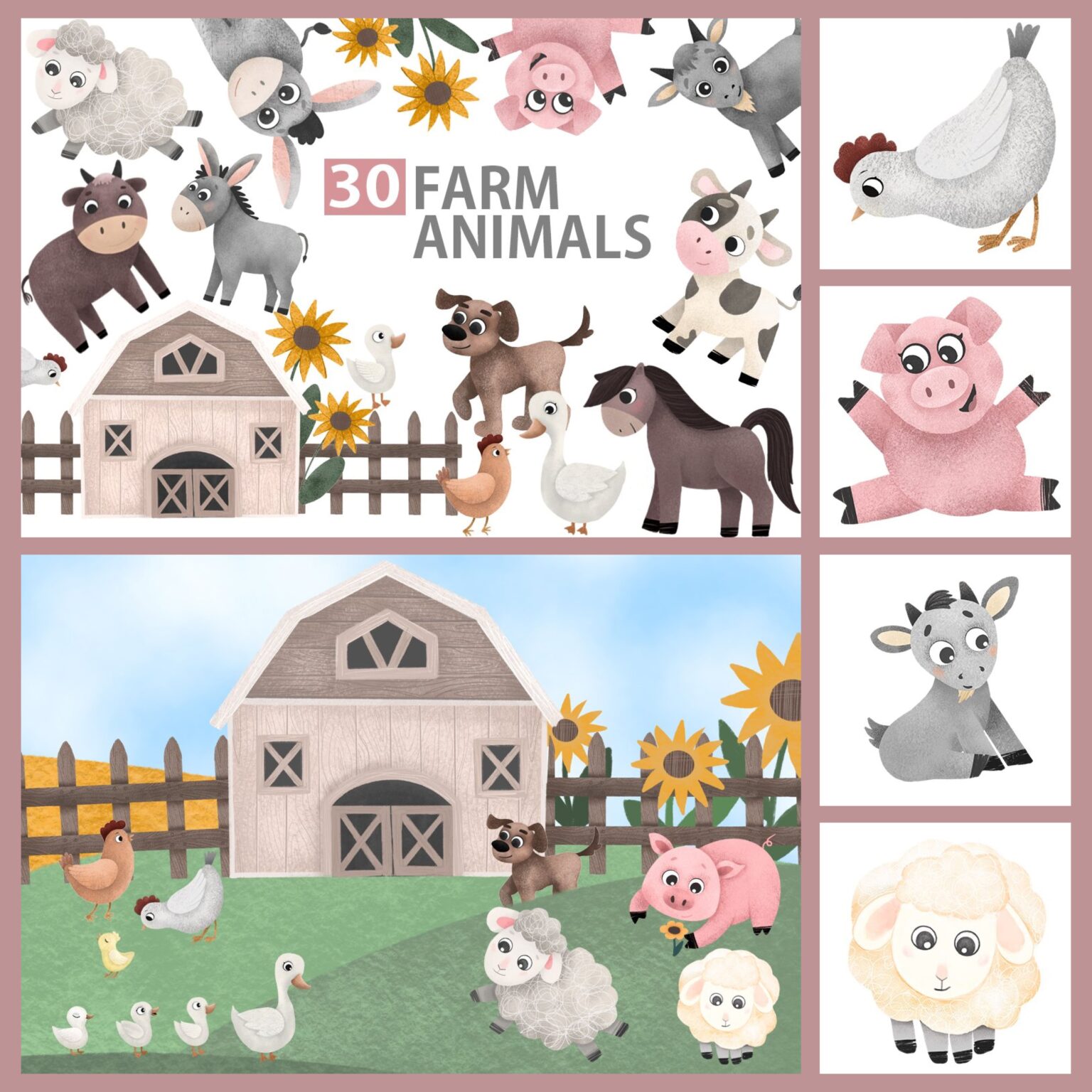 Cute Small Farm Animals Designs – MasterBundles