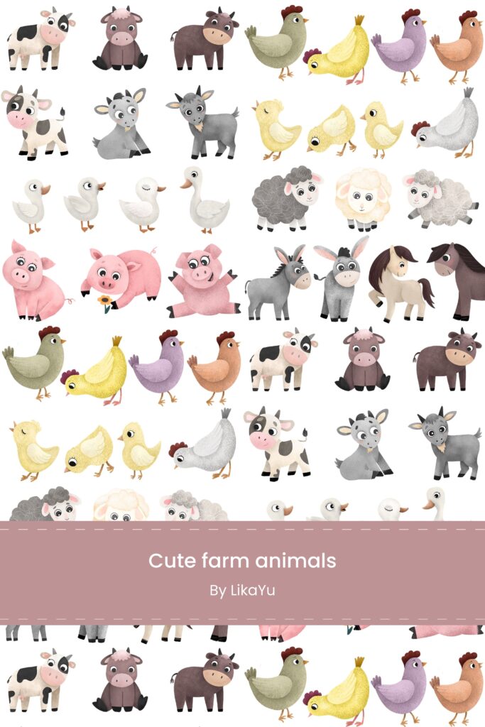 Cute Small Farm Animals Designs – MasterBundles