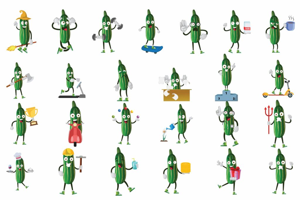 50x Zucchini Character and Mascot Collection Illustration. – MasterBundles
