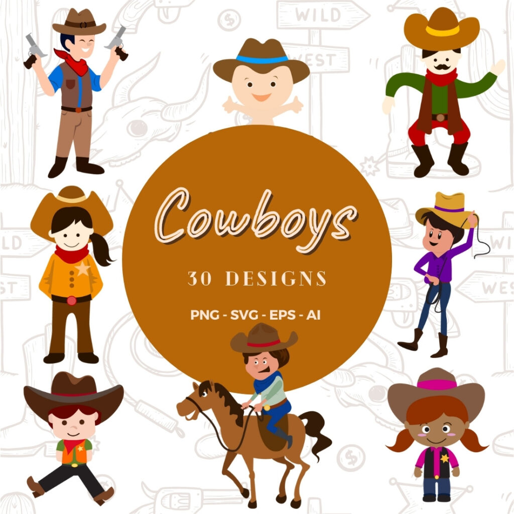 30 Cowboys Editable Clipart Set - MasterBundles