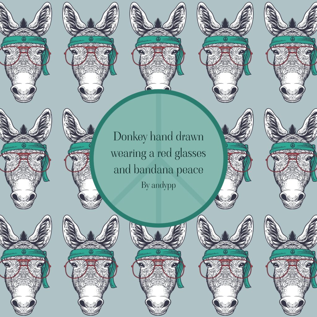 Donkey Hand Drawn Wearing a Red Glasses and Bandana Peace – MasterBundles