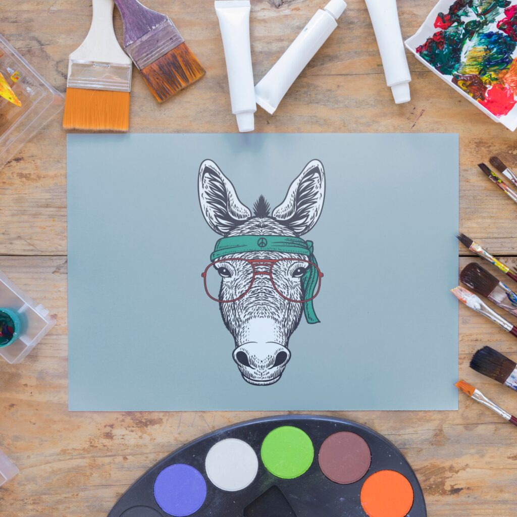 Donkey Hand Drawn Wearing a Red Glasses and Bandana Peace – MasterBundles