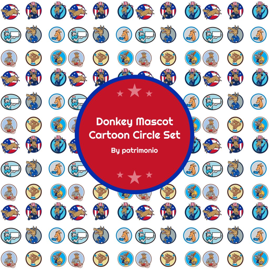 Donkey Mascot Character Cartoon Circle Set – MasterBundles