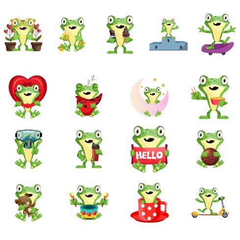 50 Frog Character in Different Situation Collection | MasterBundles
