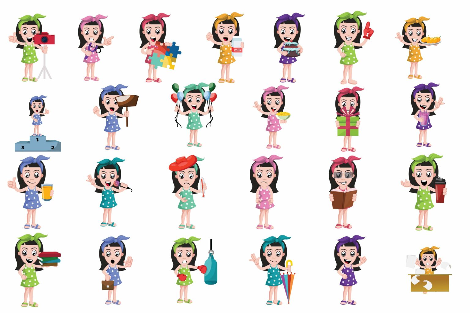 50 Cute Girl Character in Daily Life Action Collection – MasterBundles