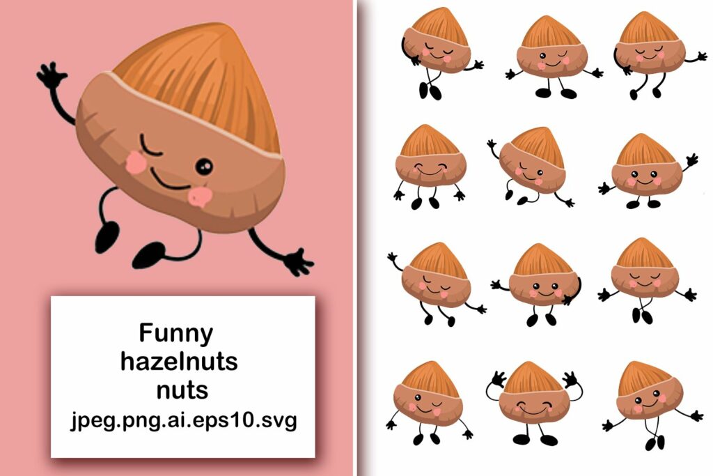 Hazelnuts Nuts Cute Characters With Human Faces – MasterBundles