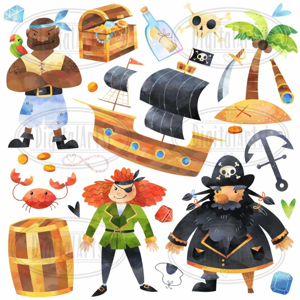 Watercolor Pirates Clipart – MasterBundles