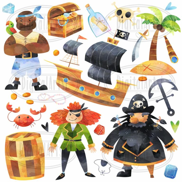 Watercolor Pirates Clipart – MasterBundles