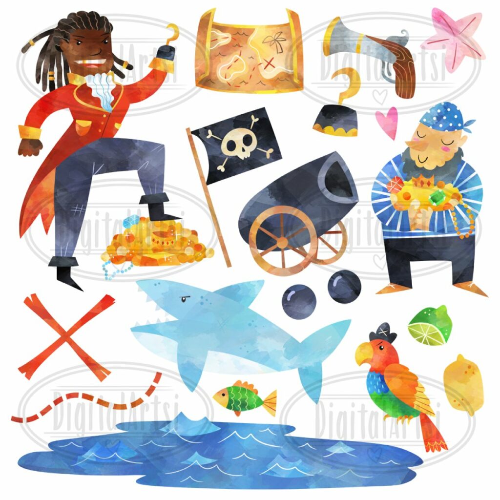 Watercolor Pirates Clipart – MasterBundles