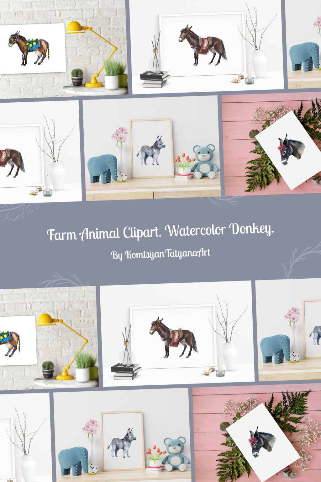 Farm Animal Clipart. Watercolor Donkey. – MasterBundles